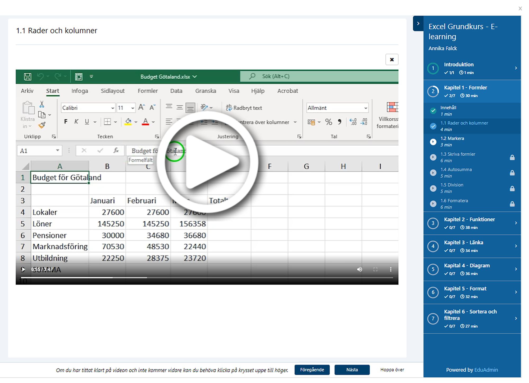 Excel för självlärda E-learning